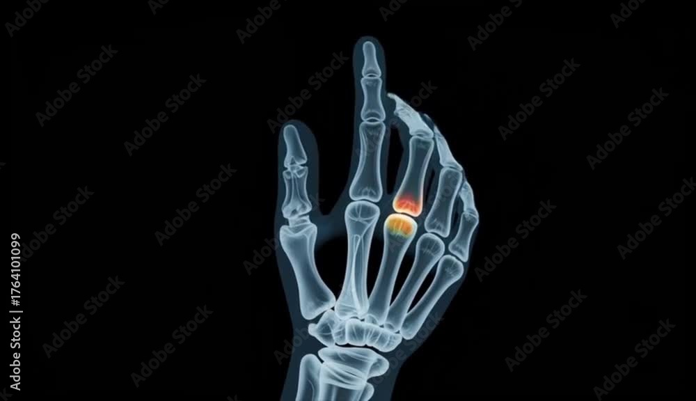 X-ray animation showing the bones of a human hand with illuminated ...