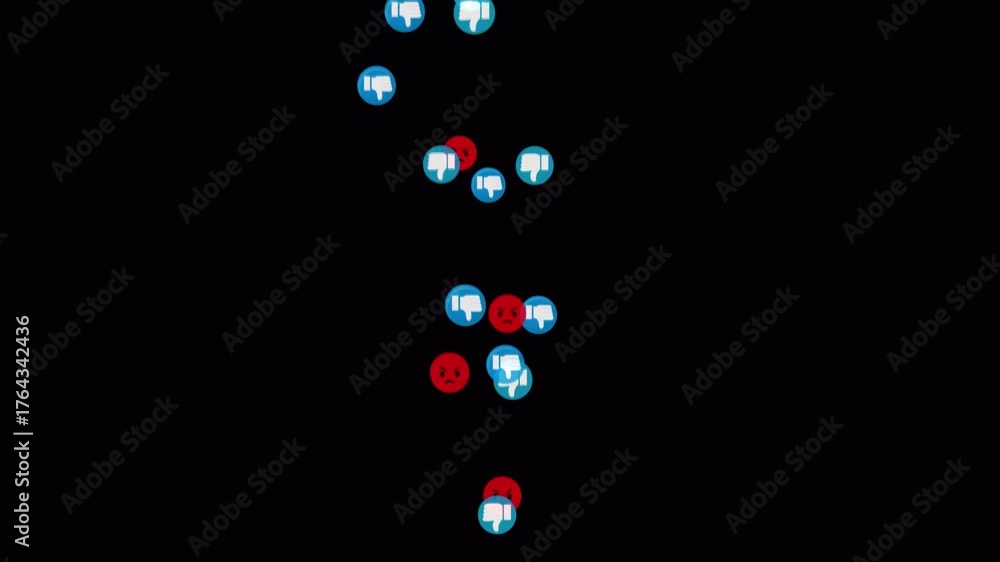 Angry face and dislike emojis floating upward on black background. Red ...