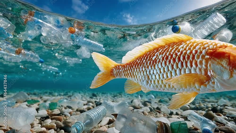 Oceanic Dissonance: A golden fish navigates a polluted underwater world ...
