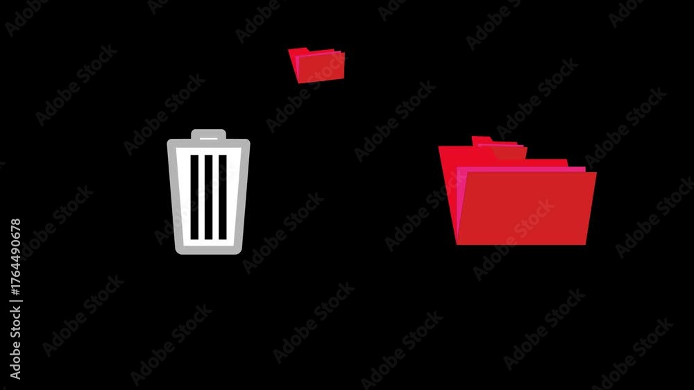 File delete animation, glowing trash bin, digital data removal, file ...