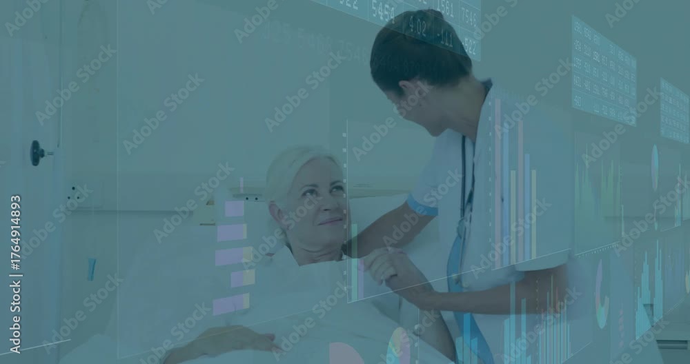 Nurse entering ward checking chart then using stethoscope monitoring ...