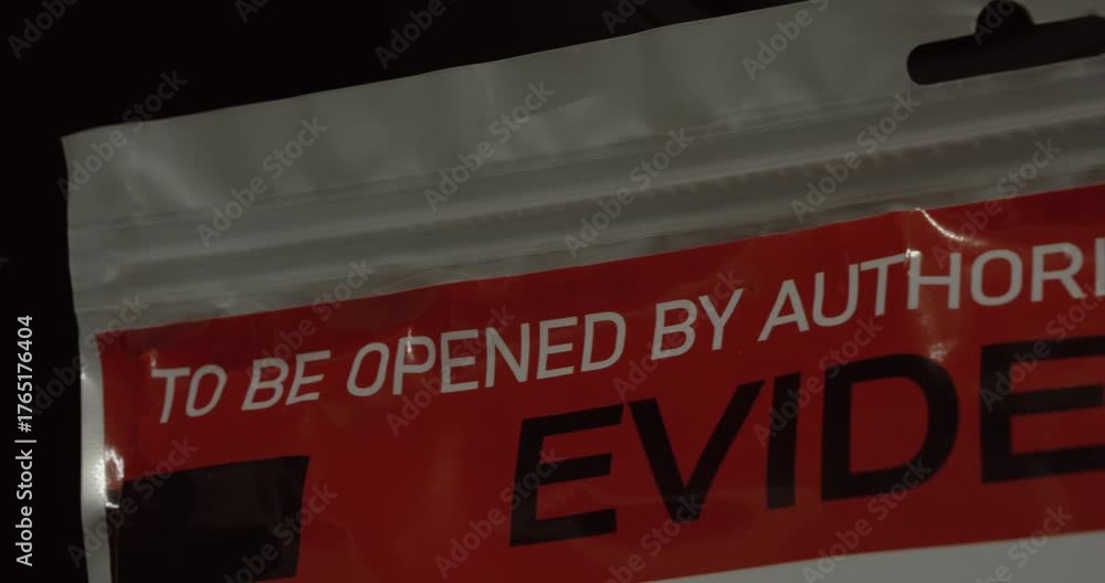 Close-up of an evidence bag labeled “To be opened by authorized ...
