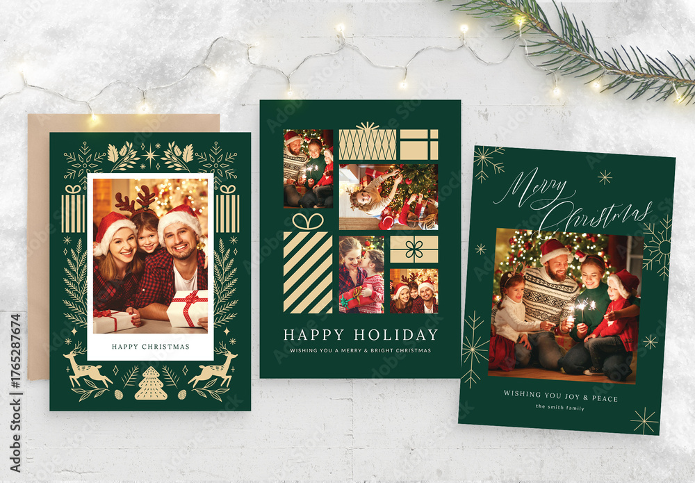 Modern Christmas Greetings Card Template & Holiday Photo Card Flyer ...