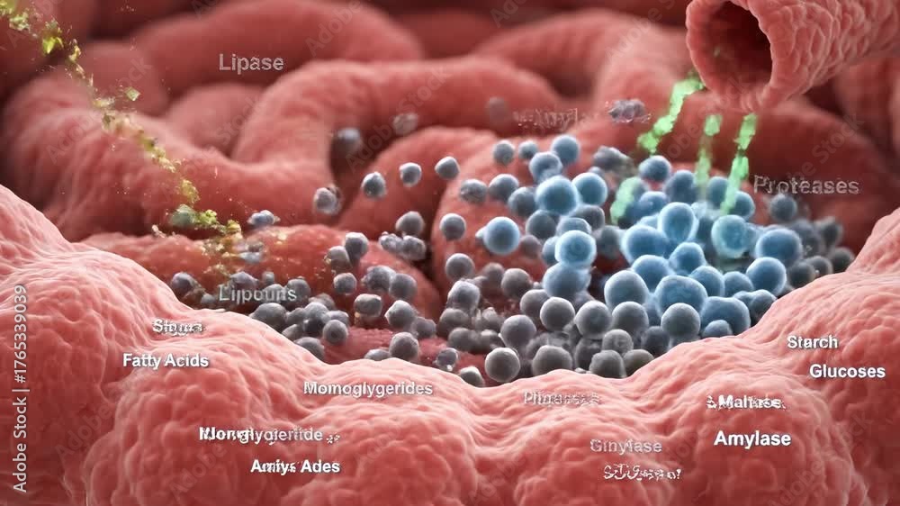 Detailed animation sequence illustrating the digestive process ...