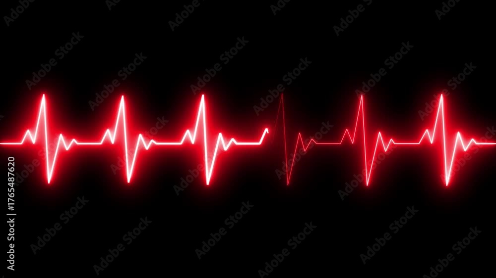 Red neon ECG monitor beating heart with a neon electrocardiogram ...