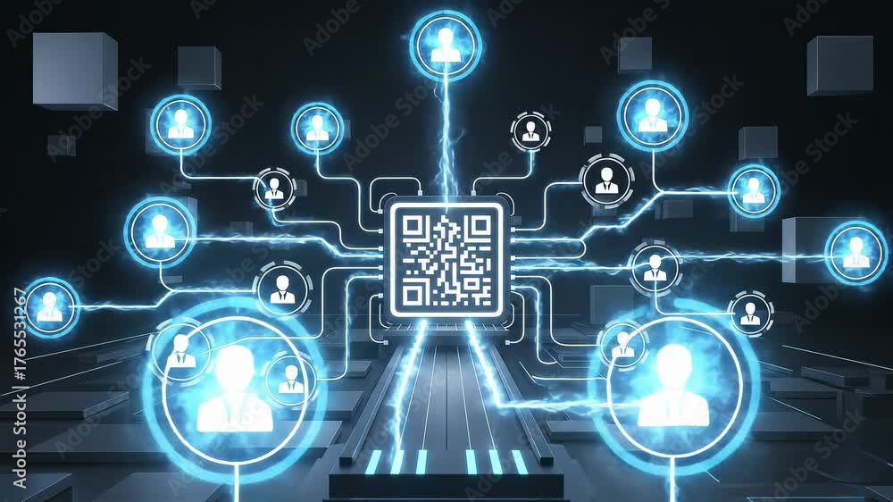 Digital QR code network connecting people through futuristic technology ...