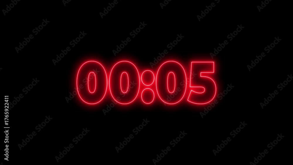 10 second countdown timer animation with neon number text glowing from ...