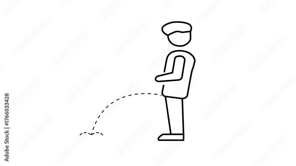 Man urinating icon with dashed stream on white background Keywords: man ...