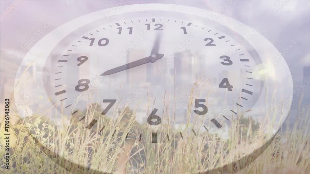 When second hand ticks, analog clock face rotating hands and shifting ...