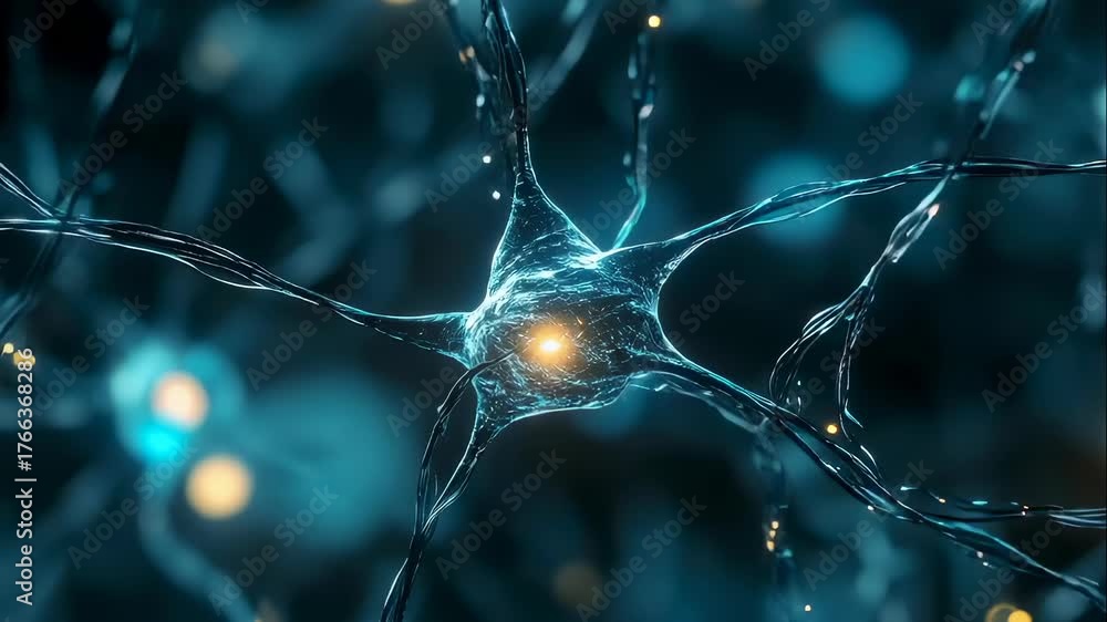 Neurological activity animation showing a nerve cell axon forming new ...