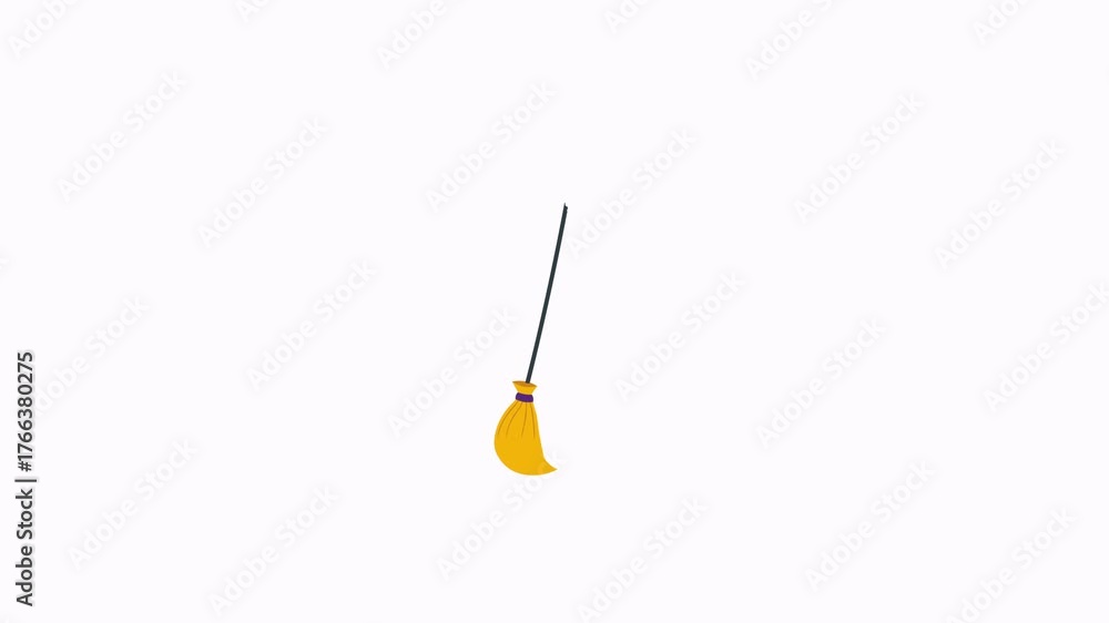 Witch broomstick sweeping floor 2D loading animation. Halloween besom ...