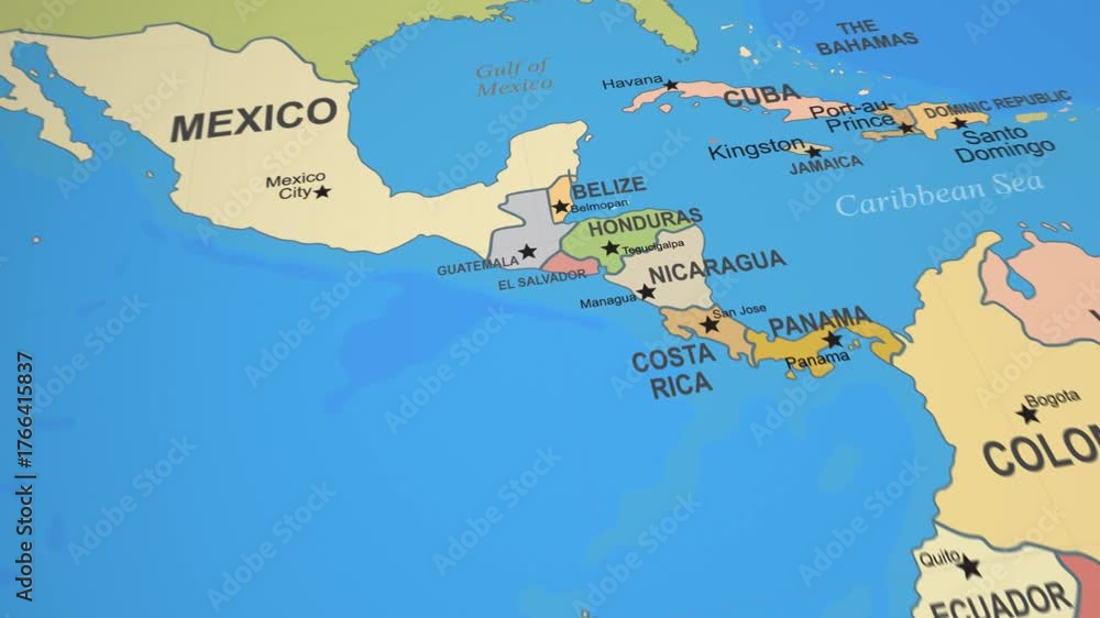 Central america map shows countries Stock Video | Adobe Stock