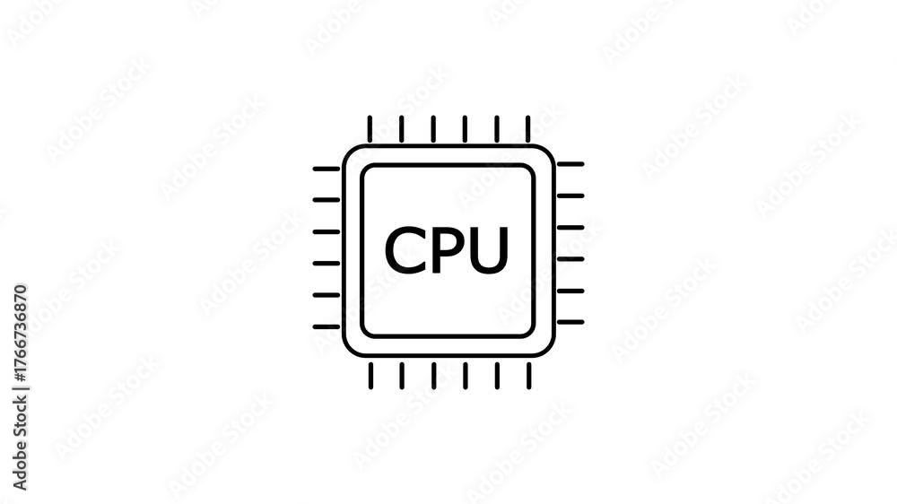 Animated cpu circuit icon. Processor chip line animation. Scaling ...