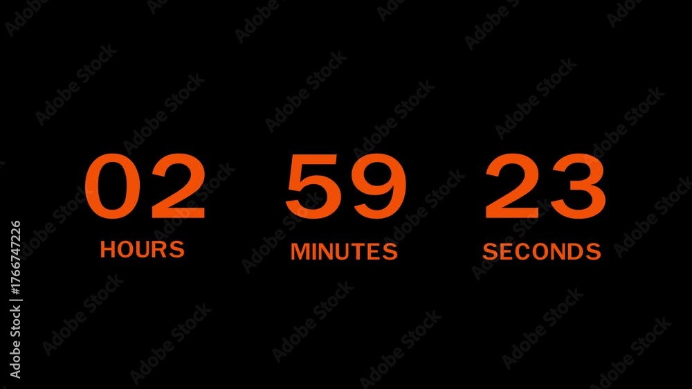 6 Hours countdown timer number animation. Countdown timer from hours, minute and seconds. Stock ...
