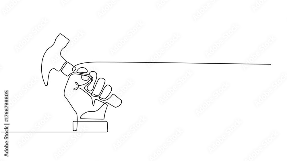 one line drawing of isolated vector object hammer Hammer construction ...
