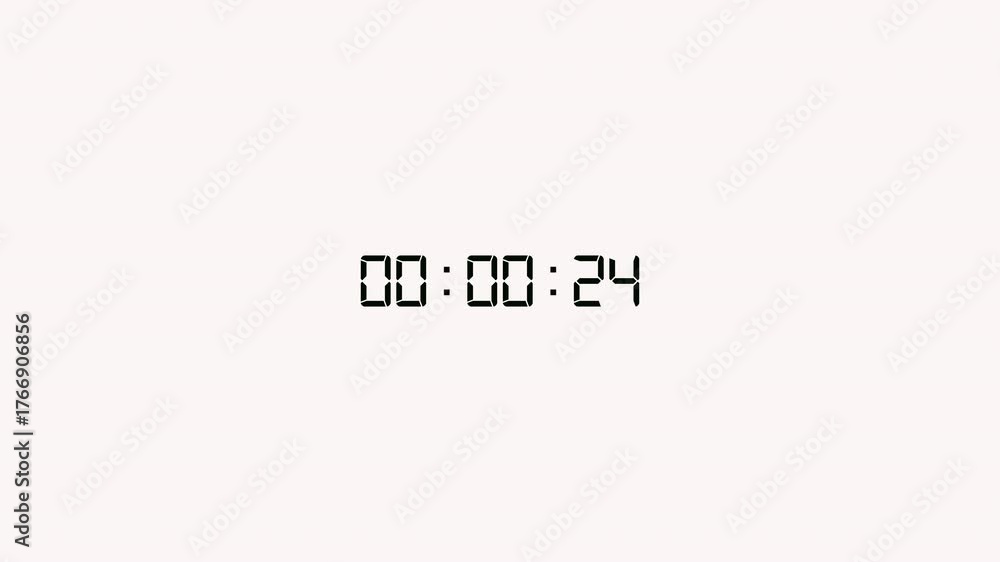 Digital countdown timer 30 seconds animation from 30 to 0 second on ...