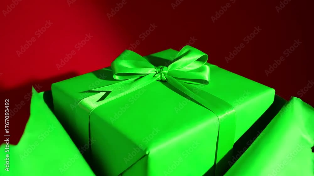 Green Screen unwrapping gift revealing a stop motion animation bow on ...