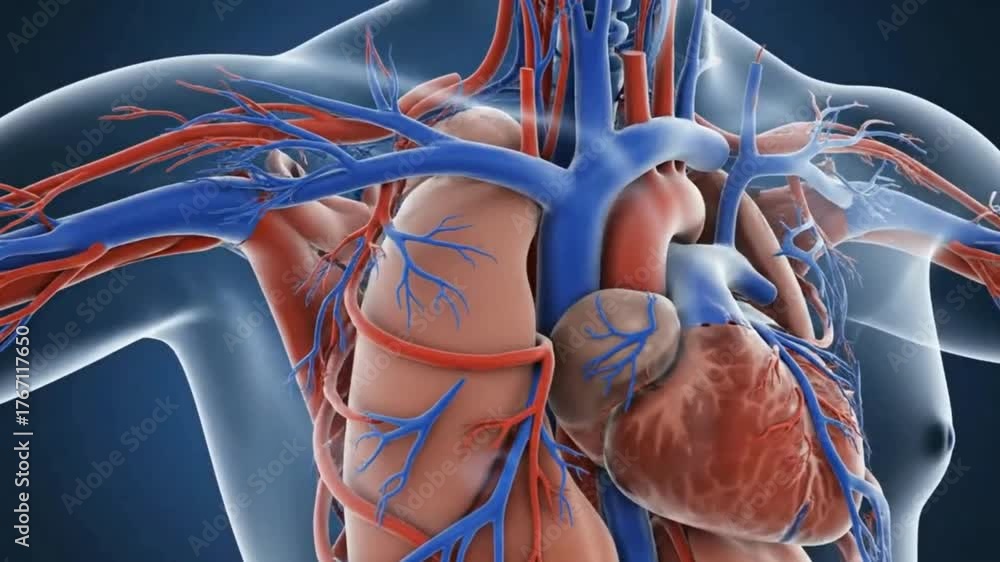 visualization of the human heart anatomy with realistic veins, arteries ...