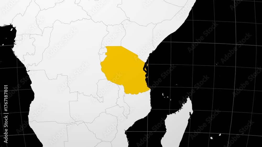 Tanzania map. Animated zoom into the country on the Globe in Black ...