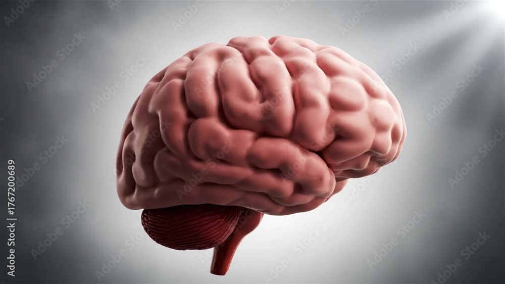 Human Brain Model Rotating on a Gray Background Medical Visualization ...