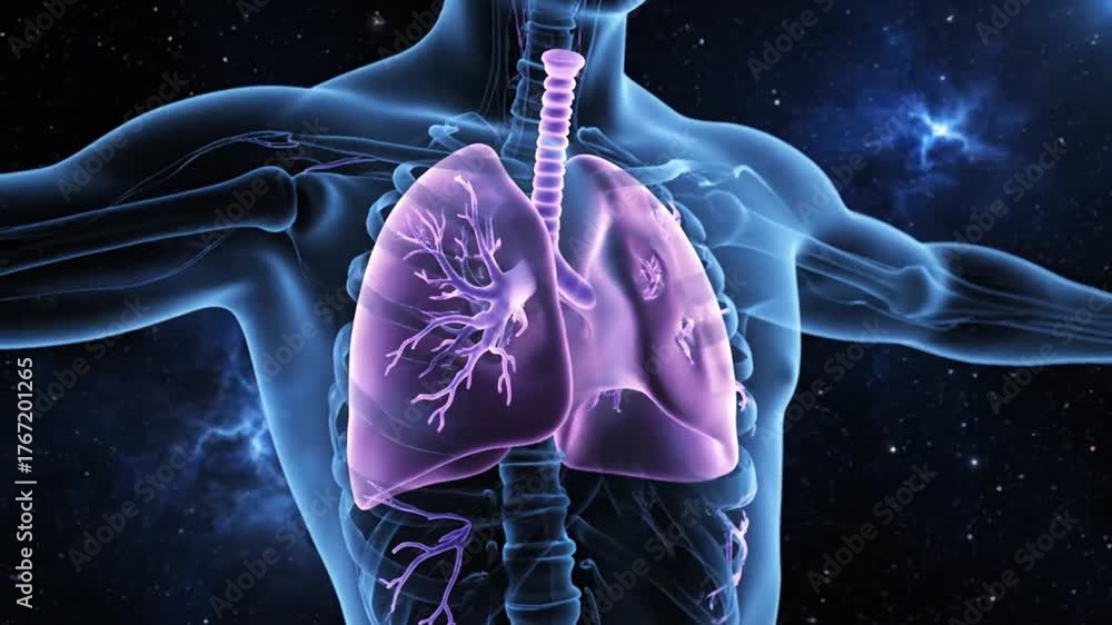 Human Lung Anatomy Animation on a Dark Starry Space Background ...