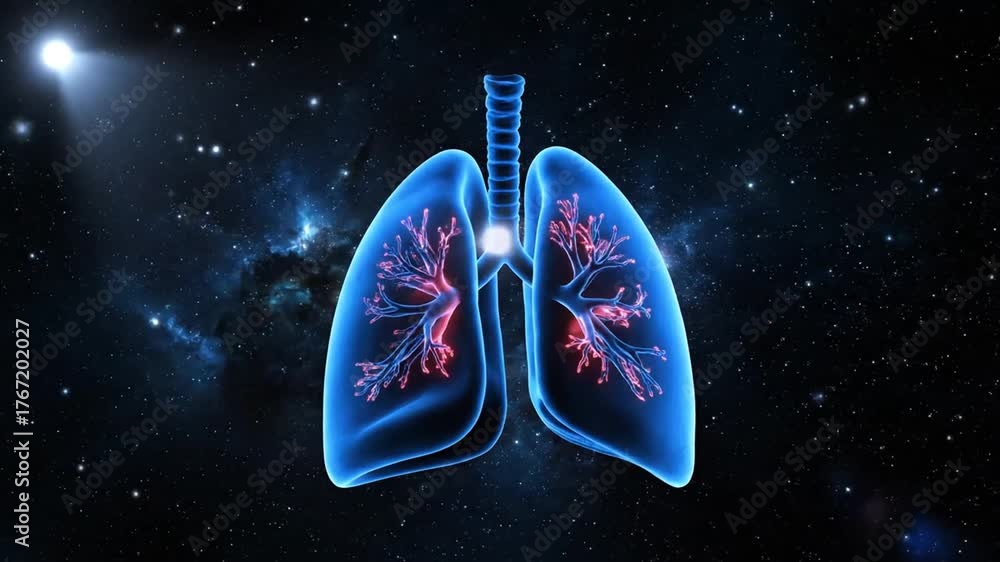 Medical Animation of Blue Lung Anatomy Displaying Alveoli in a Dark ...