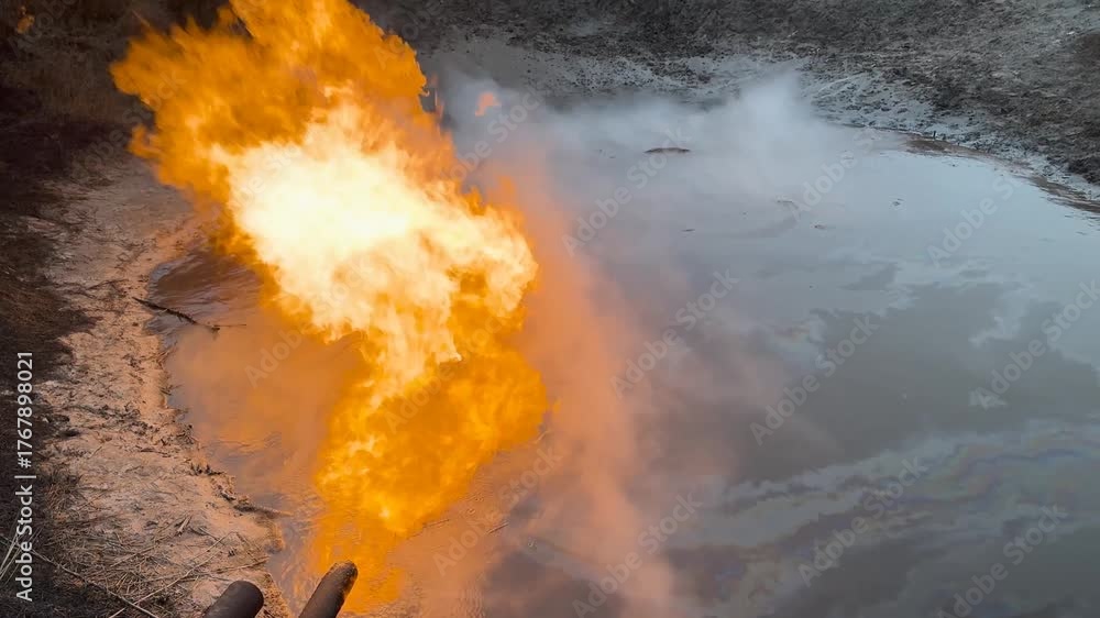 Ukraine, engineers at the Shebelinka gas field release and ignite ...