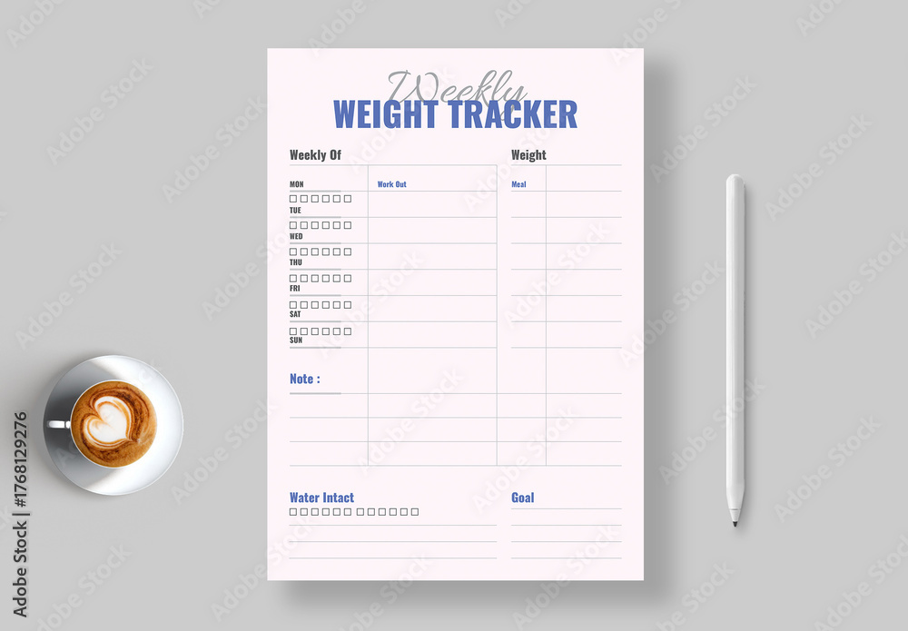 Weekly Weight Tracker for Fitness Progress Stock Template | Adobe Stock