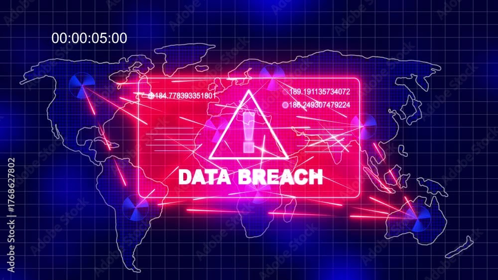 4k Data Breach Warning Alert Error Message flashing on Screen, Computer ...