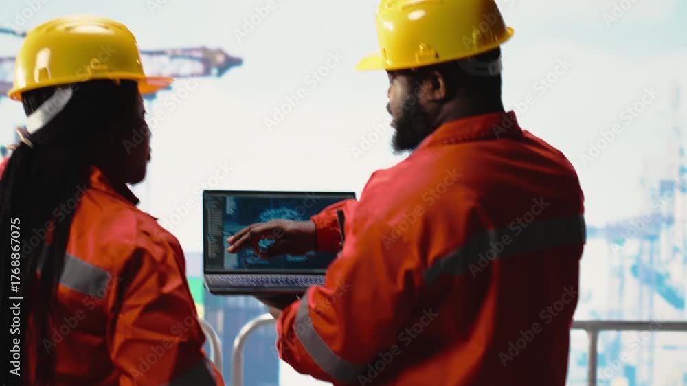 Offshore platform team using deep learning software on laptop to ...