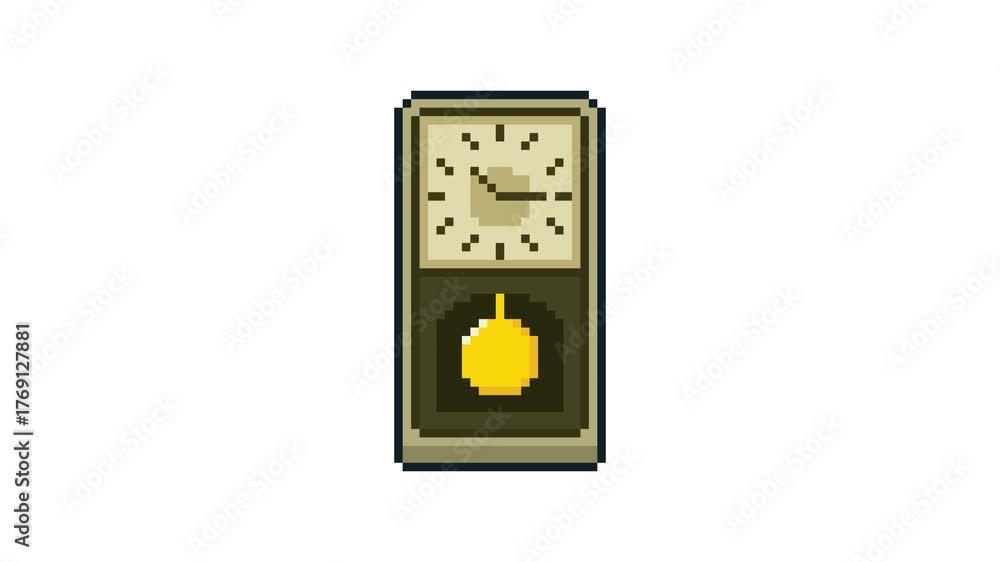 8-bit pixel art rectangle striking clock. looped animation 4k 30fps ...