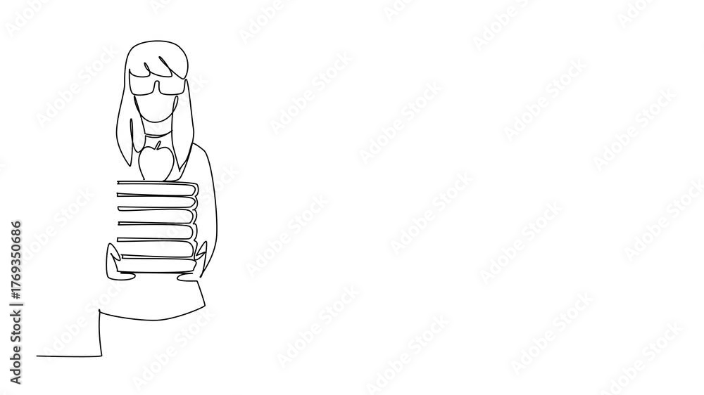 Animation of continuous one line drawing woman dressed as a nerd ...
