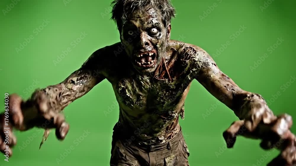 Terrifying zombie creature lunging forward with menacing gaze and ...