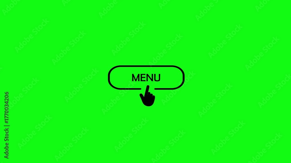 Menu icon. Digital hand cursor clicking "menu" button animation. Finger ...