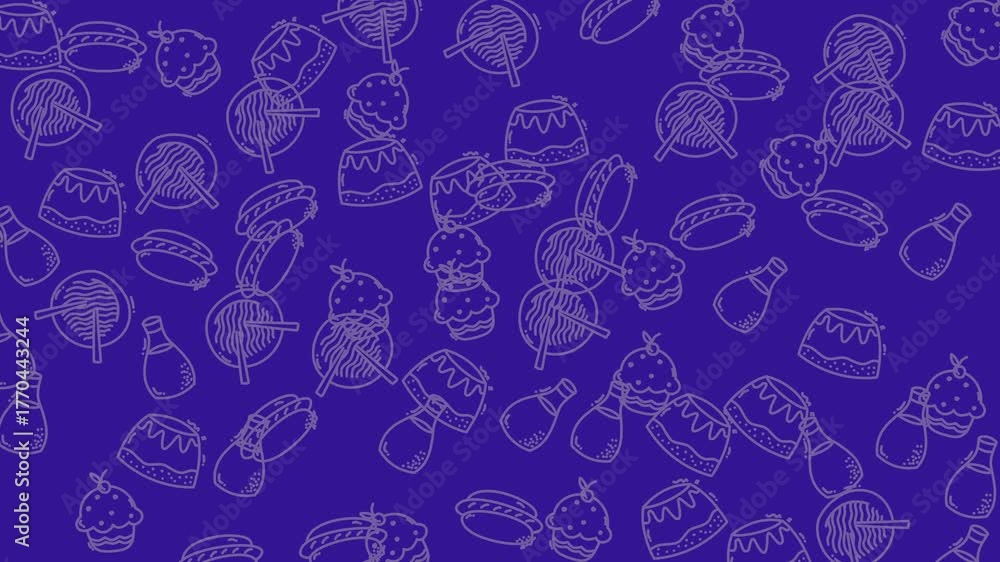 Blue background with white food drawings, ideal for culinary designs ...
