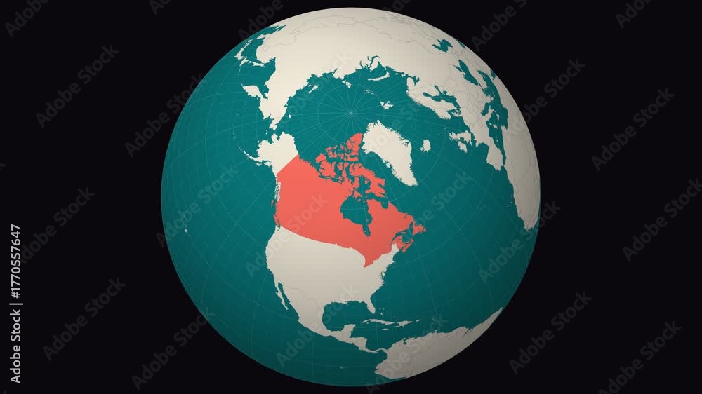 Canada map. Animated zoom into the country on the Globe in Teal Pale ...