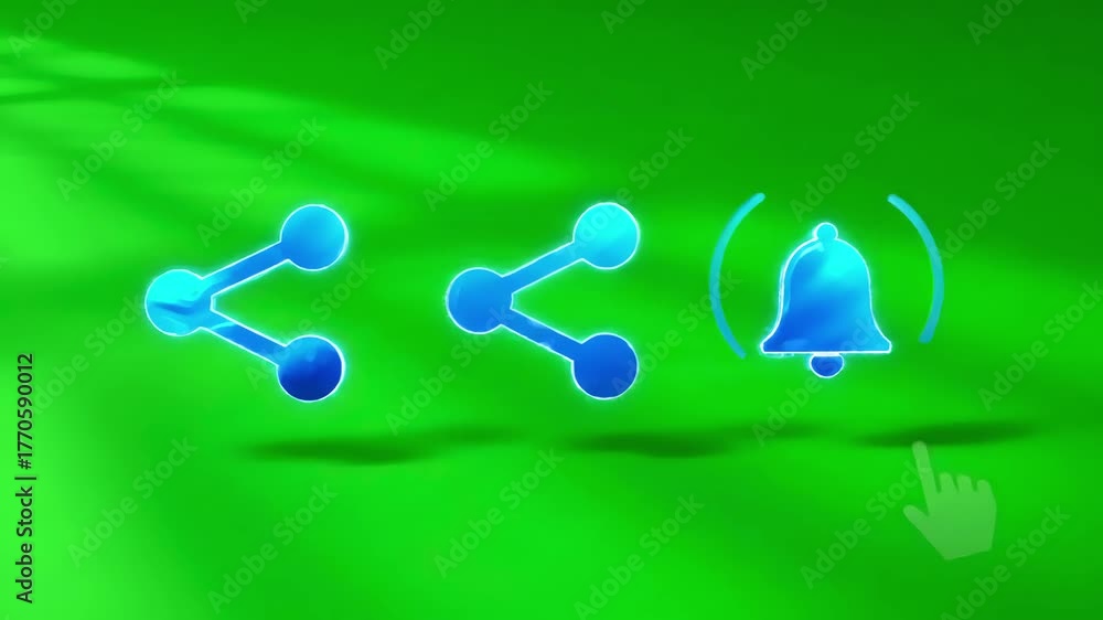 Green Screen call to action icons like subscribe notification bell ...