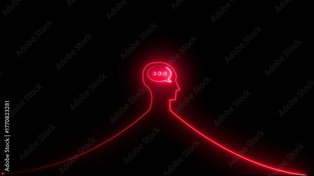 neon line Human head messages icon warning sign concept on black ...