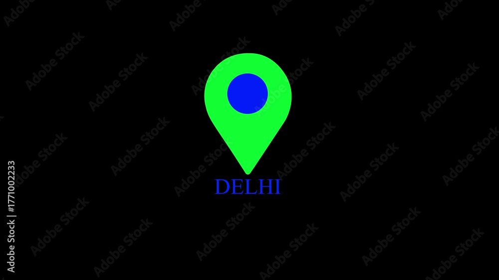 4k animated gps location icon showing city of delhi with digital map ...