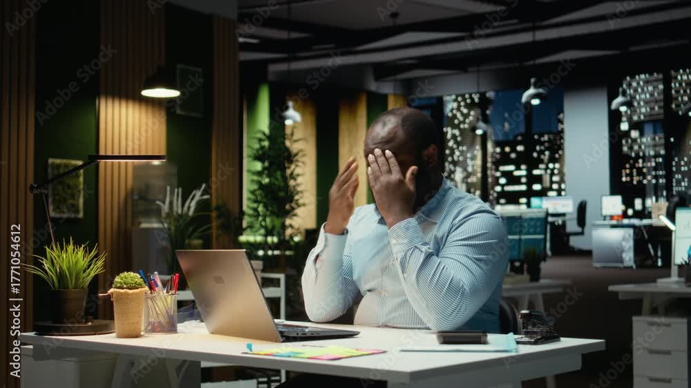 Angry african american guy getting mad and failing to finish tasks ...