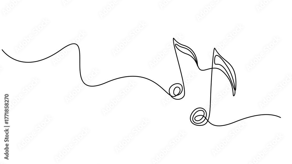 Continuous drawing line art of music note symbol with black line and ...