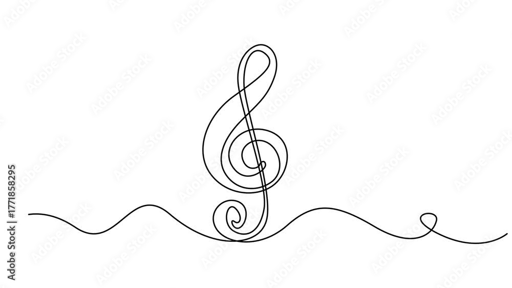 Continuous drawing line art of music note symbol with black line and ...