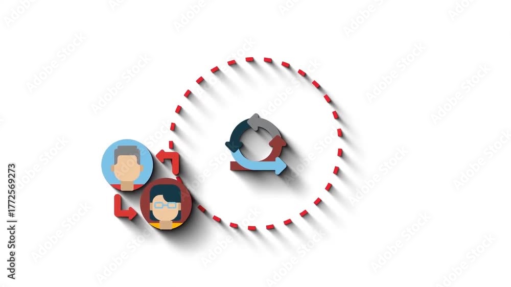 Circular teamwork collaboration concept with animated people connecting ...