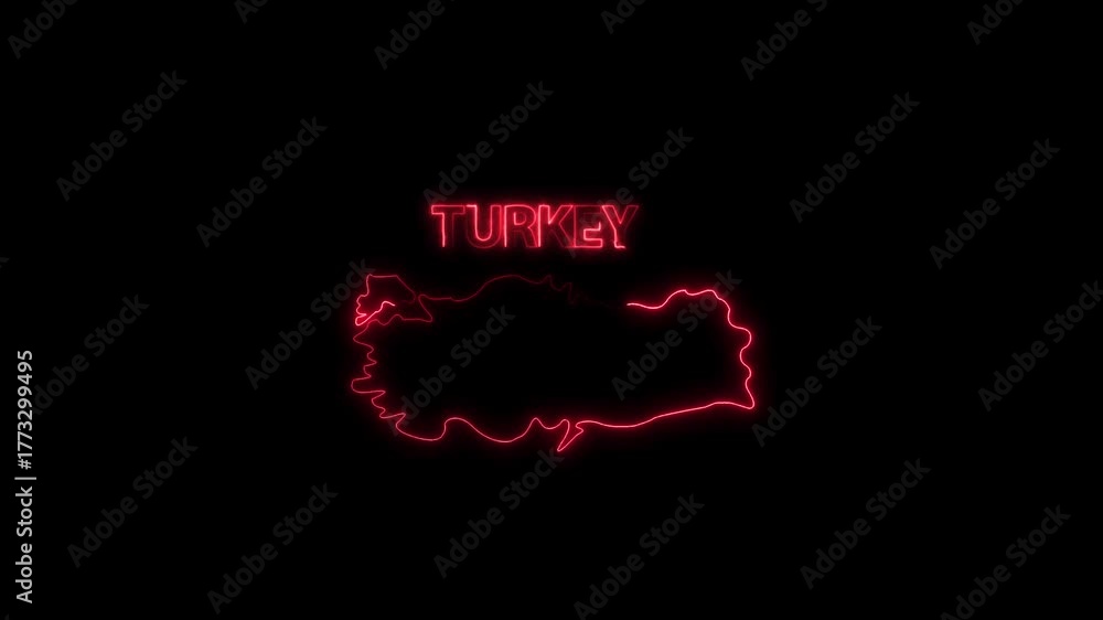 Neon map of Turkey outline with text loop animation transparent ...