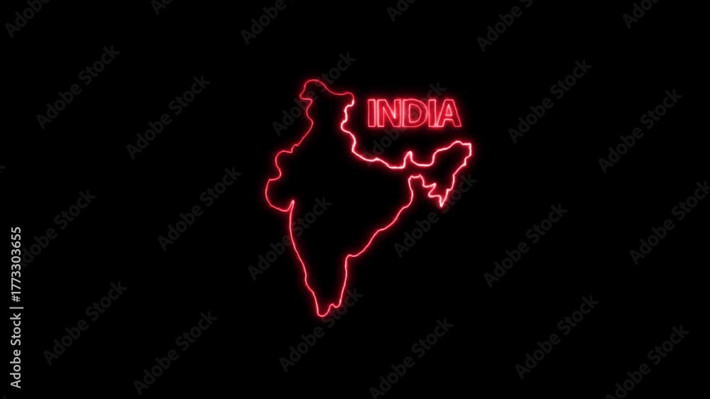 Neon map of India outline loop animation transparent Background ...