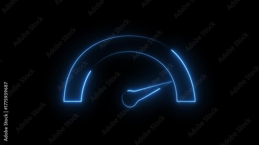 Animated glowing blue neon speedometer gauge drawing animation. Digital ...