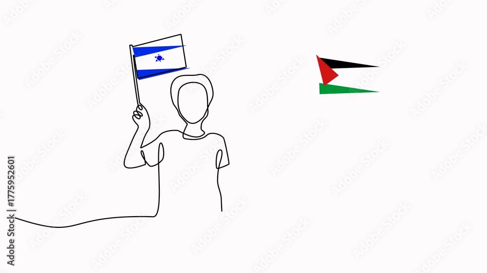 Continuous line animation of peace israel and palestine. 4K single line ...