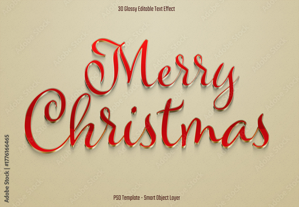 Editable Glossy Christmas Text Effect on Beige Background Stock ...