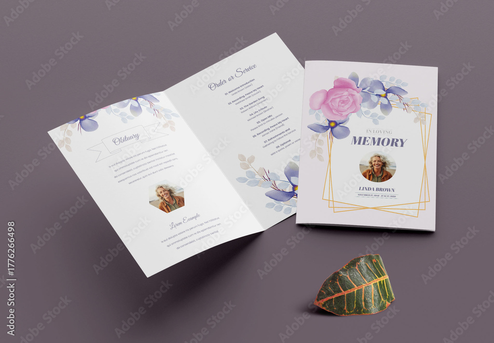 Funeral Program Memorial Service Obituary Layout Stock Template | Adobe ...