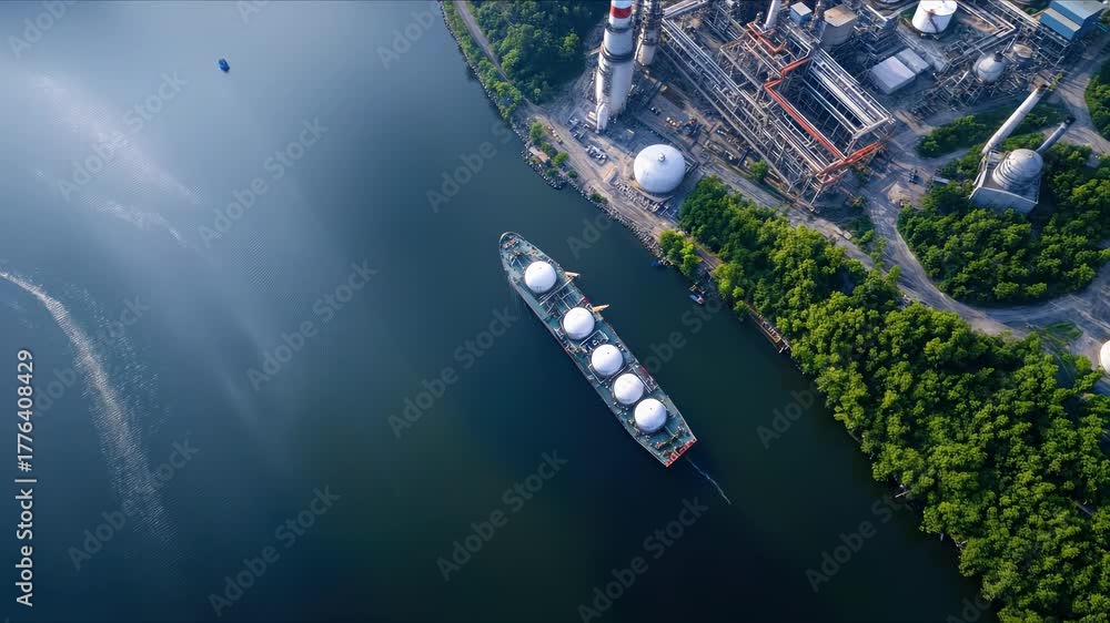 Liquefied gas ship: marine journey, fuel cargo, ocean path, tanker hull ...